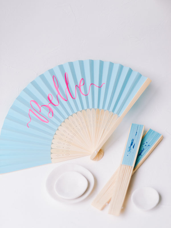 PERSONALISED PAPER FANS | LIGHT BLUE – Letterally